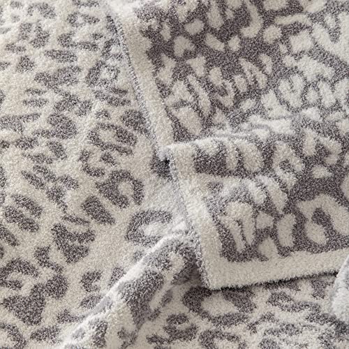 FELENIW Super Soft Fuzzy Gray Leopard Big Size Queen Bed Blanket 90"X90" for Couch Bed Sofa Camping Travel Lightweight Washable Fleece Microfiber Bed Blanket for Home Decor