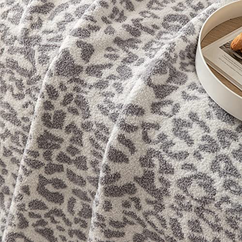 FELENIW Super Soft Fuzzy Gray Leopard Big Size Queen Bed Blanket 90"X90" for Couch Bed Sofa Camping Travel Lightweight Washable Fleece Microfiber Bed Blanket for Home Decor