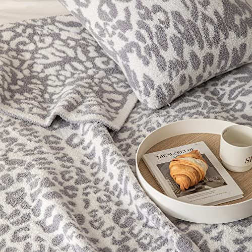 FELENIW Super Soft Fuzzy Gray Leopard Big Size Queen Bed Blanket 90"X90" for Couch Bed Sofa Camping Travel Lightweight Washable Fleece Microfiber Bed Blanket for Home Decor