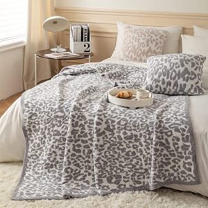 FELENIW Super Soft Fuzzy Gray Leopard Big Size Queen Bed Blanket 90"X90" for Couch Bed Sofa Camping Travel Lightweight Washable Fleece Microfiber Bed Blanket for Home Decor