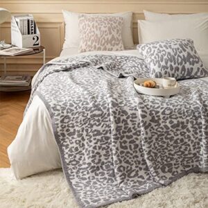 FELENIW Super Soft Fuzzy Gray Leopard Big Size Queen Bed Blanket 90"X90" for Couch Bed Sofa Camping Travel Lightweight Washable Fleece Microfiber Bed Blanket for Home Decor