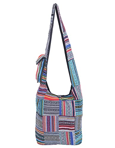 THE COLLECTION ROYAL Bohemian Patchwork Crossbody Purse - Hippie Ethnic Vintage Tribal Inspired Handbag (Blue)