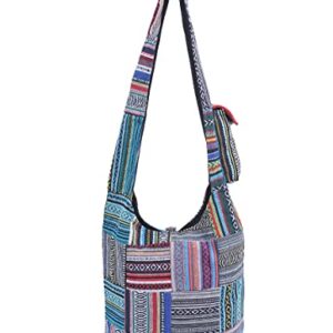 THE COLLECTION ROYAL Bohemian Patchwork Crossbody Purse - Hippie Ethnic Vintage Tribal Inspired Handbag (Blue)