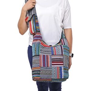 THE COLLECTION ROYAL Bohemian Patchwork Crossbody Purse - Hippie Ethnic Vintage Tribal Inspired Handbag (Blue)