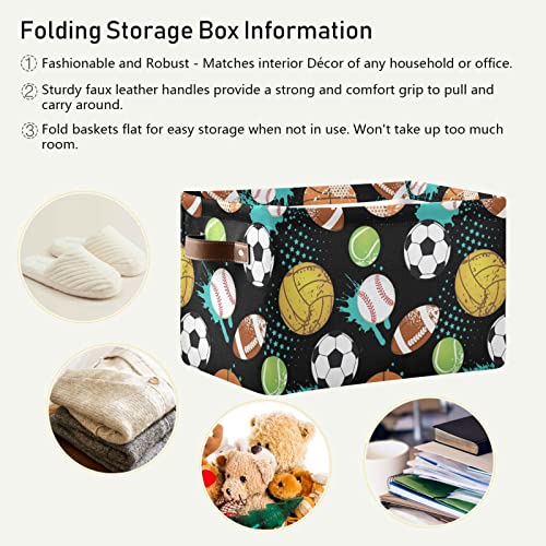 KEEPREAL Sports Ball Storage Basket Bin, Large Cube Storage Box Canvas Collapsible Storage Organizer for Home Office Closet - 15 L x 11 W x 9.5 H