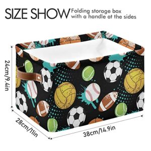 KEEPREAL Sports Ball Storage Basket Bin, Large Cube Storage Box Canvas Collapsible Storage Organizer for Home Office Closet - 15 L x 11 W x 9.5 H