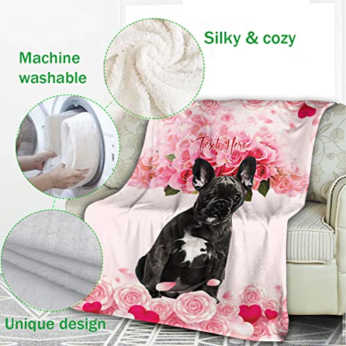 OhaPrints Custom Frenchie French Bulldog Dog Lover Personalized Name Soft Sherpa Throw Blankets Cozy Fuzzy Fleece Throws for Tv Sofa Couch Comfy Fluffy Blanket 30X40 50X60 60X80