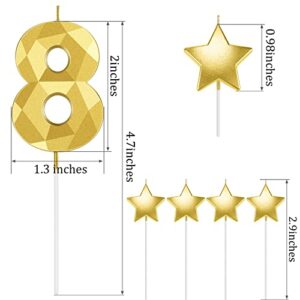 6 Pieces 80th Birthday Candles Gold Cake Numeral Candles Star Shape 80th Birthday Decorations for Women Glitter Mens Candle Number Cake Candles Topper Decoration for Wedding Themed Party Supplies