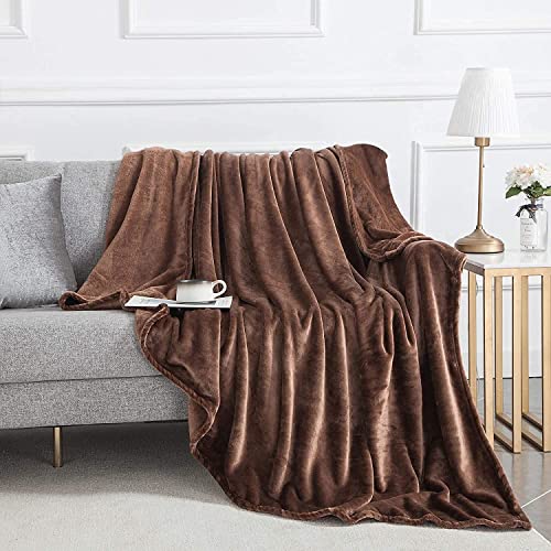 MOONLIGHT20015 Silk Touch Warm Fleece Throw Blankets - 400 GSM Throws for Sofa Fluffy Blanket Bed Throw for Bedroom, Couch, Travel (Coffee, Throw 50" x 60")