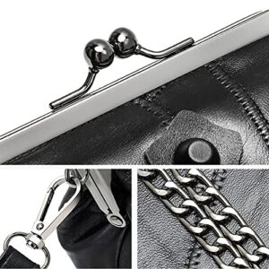 Vintage Kiss Lock Shoulder Bag With Tassel, Leather Flowers Rivets Chain Handle Handbag, Retro Messenger Crossbady Satchel for Women