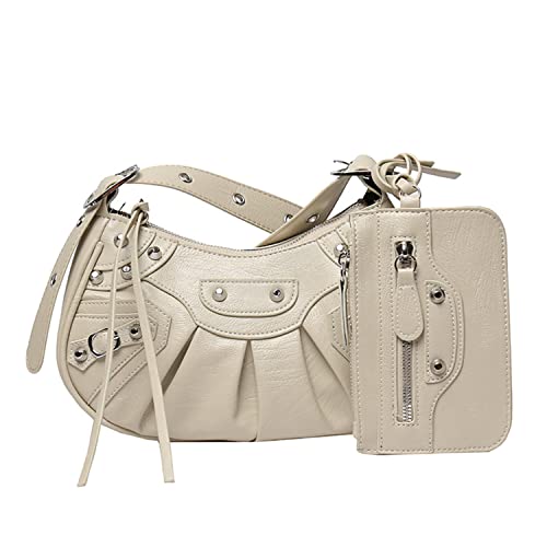 Rivets 2 Pcs/set Half Moon Leather Armpit Crossbody Bag Vintage Shoulder Purses and Handbags