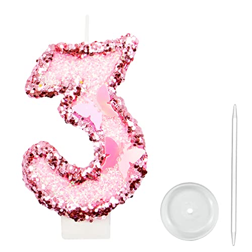 2.8" Birthday Number Candle Glitter Happy Birthday Cake Candles for Birthday Mermaid Themed Party Wedding Anniversary Celebration Supplies