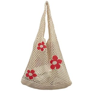 aiyuencici crochet tote bag, fairy hobo bag for women aesthetic bag y2k purse knitted shoulder bag for girls mesh beach bags (beige)