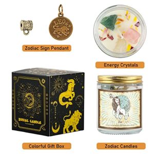 Zodiac Candles - Leo Candle, Astrology Gifts for Women,Crystal Candles Gifts for Women,Zodiac Gifts,July-August  Birthday Gifts,Leo Gifts,Horoscope Scented Candles with Crystals Inside-7oz