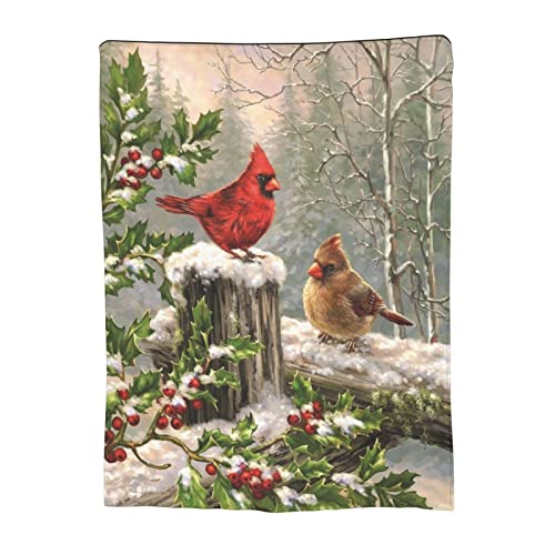 Winter Cardinals Birds Throw Blanket Cozy Soft Xmas Christmas Blanket for Couch Sofa Chair Bed Fuzzy Thermal Fleece Travel Blankets 60 X 50 in Home Holiday Decoratives