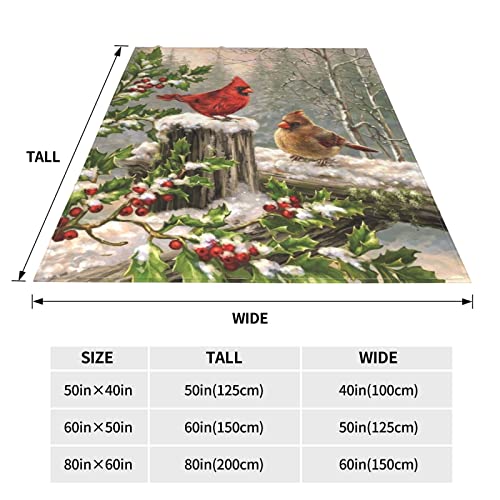 Winter Cardinals Birds Throw Blanket Cozy Soft Xmas Christmas Blanket for Couch Sofa Chair Bed Fuzzy Thermal Fleece Travel Blankets 60 X 50 in Home Holiday Decoratives