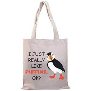 bdpwss puffins gift puffin seabird lover gift ornithology birding bird watching gift i just really like puffins tote bag (just like puffins tg)