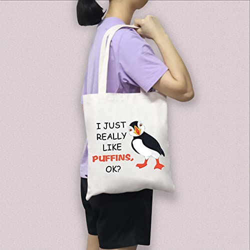 BDPWSS Puffins Gift Puffin Seabird Lover Gift Ornithology Birding Bird Watching Gift I Just Really Like Puffins Tote Bag (Just Like Puffins TG)