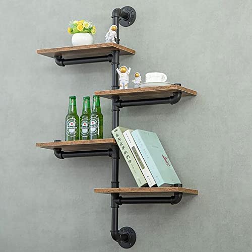 KEPMOGOH Floating Shelf, Industrial Rustic Iron Pipes Shelves, with Wooden Board Bookshelf DIY Storage Shelving, Plant Stand Display Rack (Size : 4 Levels)