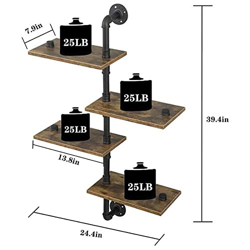 KEPMOGOH Floating Shelf, Industrial Rustic Iron Pipes Shelves, with Wooden Board Bookshelf DIY Storage Shelving, Plant Stand Display Rack (Size : 4 Levels)