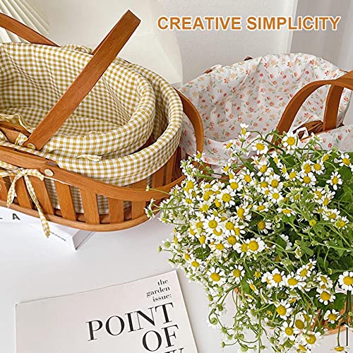 FEMUN A Set of Wooden Basket, Woven Baskets for Storage, Handheld Picnic Basket, Storage Basket, Wooden Strips Woven Double Carry Handle Flower Basket, Suitable for picnics, Camping (a Set of 2)