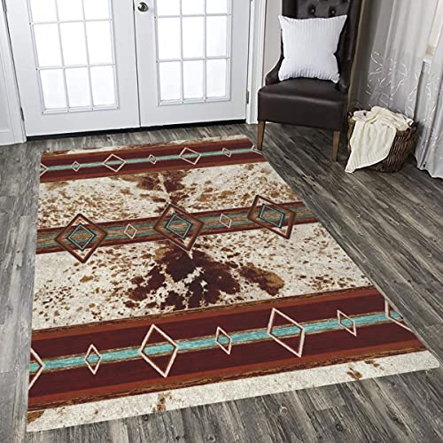 Native American Peoples Day Rug and 4 Pcs Non Slip Rug Tape for Floors Tiles Combo, Southwestern Area Rugs, Native American Rug, Geometric South West Pattern, Modern Rug Color 5x7 ft