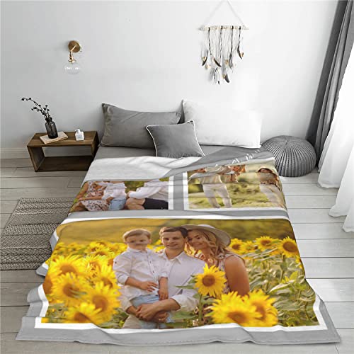 Custom Blanket with Photos-Customized Picture Blanket Flannel Throw Soft Blanket for Adult Kid Best Friend Birthday Gift(3 Photos-Style 1,50"x60")