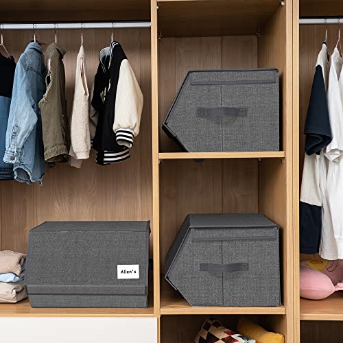 DOVAMY Stackable Storage Bins, Set of 3 Storage Drawers for Clothes, Cube Organizer with Lid, Fabric Toy Storage Box, 15”L x 13.8”W x 9.8”H, Dark Gray BTM0301