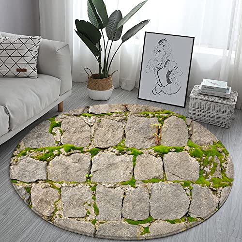 Stone Walls Covered with Moss Round Area Rug Welcome Floor Mat Non-Slip Carpet for Entryway Living Dinning Bedroom Sofa Home Decoration Diameter 80 * 80cm/31 * 31inch