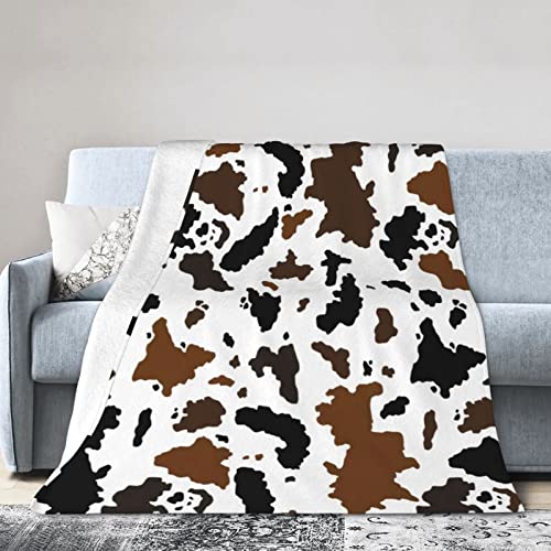 Artfuy Cow Print Blanket Microfiber Sherpa Fleece Throw Blanket Super Soft Lightweight Fuzzy Flannel Cozy Warm Plush Blankets for Couch Sofa Bed Office