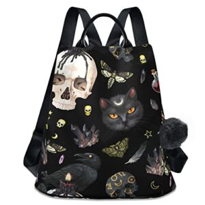 mnsruu women backpack purse goth skull moth backpack for women anti-theft shoulder bag carry on backpack lightweight rucksack fashion travel ladies bags