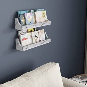 JOLLYMER Wood Kids Floating Shelves, Rustic Nursery Shelves, Wall Mount Kids Bookshelf Set of 2, White