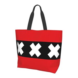 amsterdam city flag tote storage bag women’s big capacity shopping shoulder bag with inner pocket