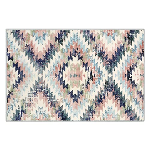 Lanffia Modern Geometric Area Rug - 2x3 Small Entryway Rug Doormat Faux Wool Non-Slip Washable Low-Pile Throw Carpet for Bathroom Kitchen Laundry Room Decor, Pink