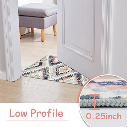 Lanffia Modern Geometric Area Rug - 2x3 Small Entryway Rug Doormat Faux Wool Non-Slip Washable Low-Pile Throw Carpet for Bathroom Kitchen Laundry Room Decor, Pink