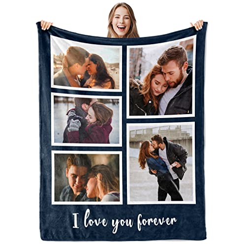 Custom Blanket with Photos-Customized Picture Blanket Flannel Throw Soft Blanket for Adult Kid Best Friend Birthday Gift(5 Photos,60"x80")