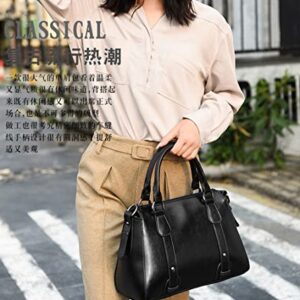 Genuine Leather Satchel Handbag for Women Top Handle Purse Fashion Crossbody Bag Ladies Tote Purse with Zipper (Black)