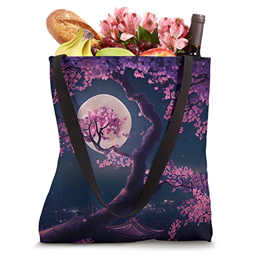 Japanese Cherry Blossom Sakura Flower Tree Floral Moon Japan Tote Bag