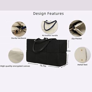 Tote Bag for Women Casual Hobo Bag Black Canvas Bag Large Capacity Satchel Top Handle Bag Message Bag