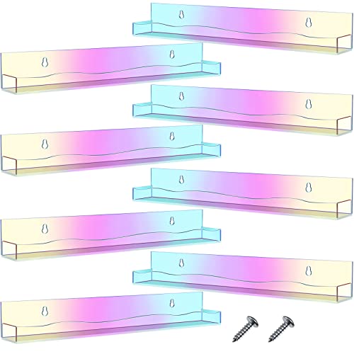 Yerliker 8 Pack Nail Polish Rack Wall Mounted Iridescent Shelf Rainbow Acrylic Organizer Floating Shelves Book Display for Space Save Room Bedroom Living Bathroom