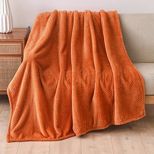 NEWCOSPLAY Super Soft Throw Blanket Premium Silky Flannel Fleece Leaves Pattern Lightweight Blanket All Season Use (Orange, Throw(50"x60"))