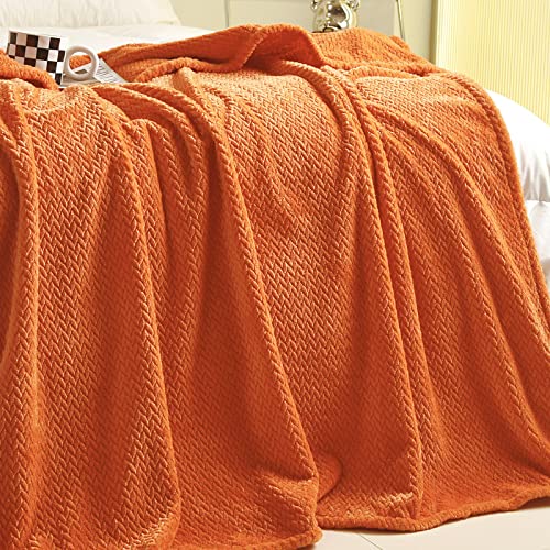 NEWCOSPLAY Super Soft Throw Blanket Premium Silky Flannel Fleece Leaves Pattern Lightweight Blanket All Season Use (Orange, Throw(50"x60"))