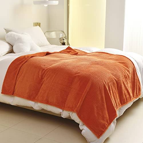 NEWCOSPLAY Super Soft Throw Blanket Premium Silky Flannel Fleece Leaves Pattern Lightweight Blanket All Season Use (Orange, Throw(50"x60"))