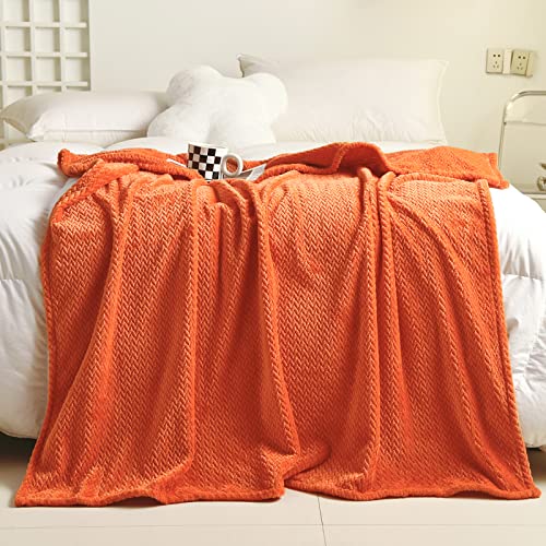 NEWCOSPLAY Super Soft Throw Blanket Premium Silky Flannel Fleece Leaves Pattern Lightweight Blanket All Season Use (Orange, Throw(50"x60"))