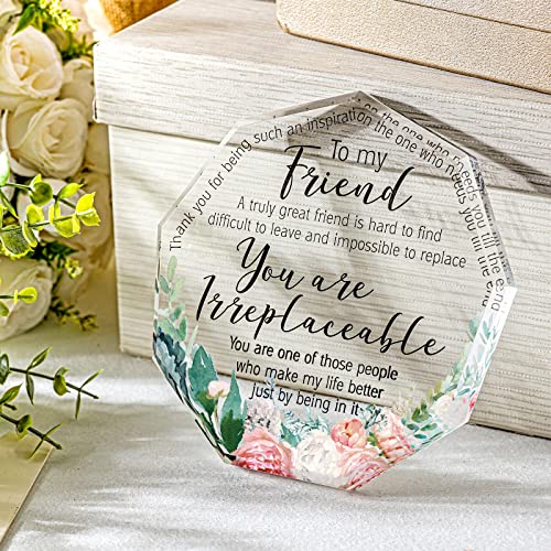 Friends Gifts for Women Friendship Bestie Gifts for Female Best Sunflower Flower Gift Sister Gift Birthday Thank You Gift for Women Acrylic Friendship (Simple Nonagon Style)