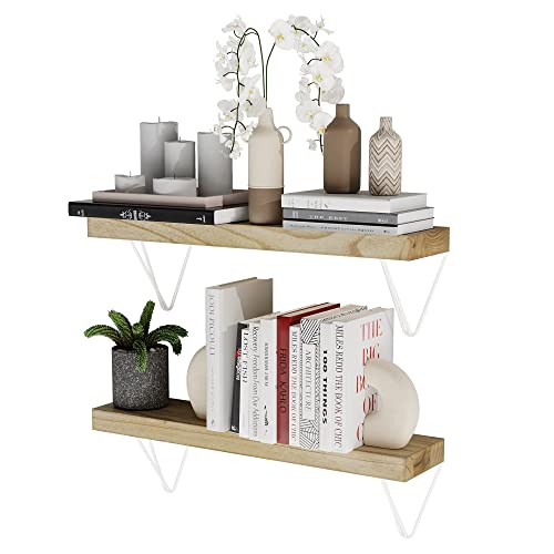 Wallniture Colmar 24" Floating Shelves for Wall Storage, Bookshelf Living Room Decor, Bathroom Shelf, Wall Shelves for Bedroom and Kitchen Set of 2, Burnt