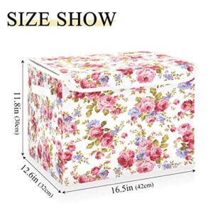 Kigai Floral White Storage Basket with Lid Collapsible Storage Bin Fabric Box Closet Organizer for Home Bedroom Office 1 Pack