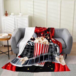 jejeloiu vintage popcorn cinema movie theater flannel fleece blanket movie theater plush throw blanket, for old fashion home decor vidicon all season,bed blanket room decor queen 90″x90″