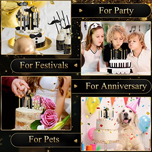 13 Pieces Celebration Candle Set Including Black Glitter Number 1 Birthday Candle with Crown 6 Pcs Black Spiral Candle 6 Pcs Gold Thin Spiral Cake Candles for Birthday Kids Cake Topper Party Supply