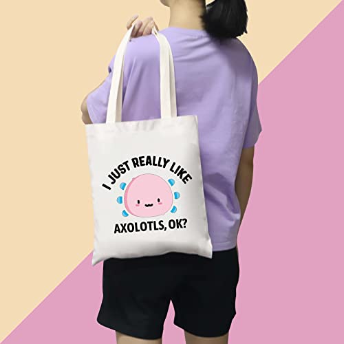 BDPWSS Axolotl Tote Bag Funny Axolotl Lover Gift I Just Really Like Axolotls Ok Canvas Shoulder Bag For Axolotl Owner Gift (Really like axolotls TG)